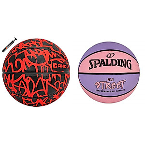 AND1 Fantom Rubber Basketball & Pump (Graffiti Series)- Official Size 7 (29.5”) Streetball, Made for Indoor and Outdoor Basketball Games (Red) & Spalding Street Pink Outdoor Basketball 28.5"