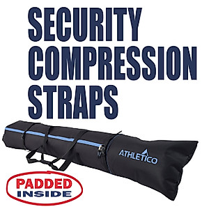 Athletico Padded Two-Piece Ski and Boot Bag Combo | Store & Transport Skis Up to 200 CM and Boots Up To Size 13 | Includes 1 Padded Ski Bag & 1 Padded Ski Boot Bag (Black with Blue Trim (Padded))