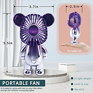 TUNISE USB Desk Fan, Colorful Bear Design Fan, Portable Desktop Fan, Rechargeable Battery Powered Fan, Three Adjustable Air Speeds, USB Connection Charging, Perfect for Office Home Outdoor Travel