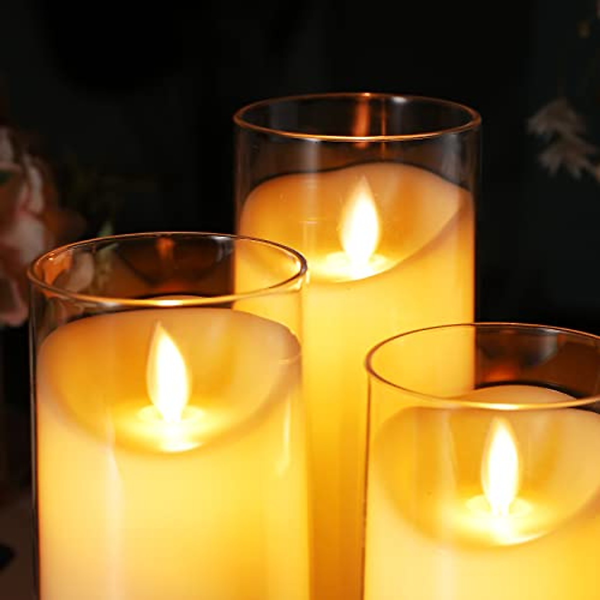 DALANG Flickering Flameless LED Candles with Remote Control and Timer, Ideal for Halloween, Christmas,Partty and Home Decor,Gifts for Wife,Mother,Friend,Set of 4(White 3”Dx6“H)