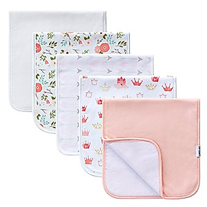 LNGLAT 5-Pack Baby Burp Cloth for Girls, 100% Organic Cotton, Triple Layer, Thick, Soft and Absorbent, Burping Rags for Newborns Baby Shower Set