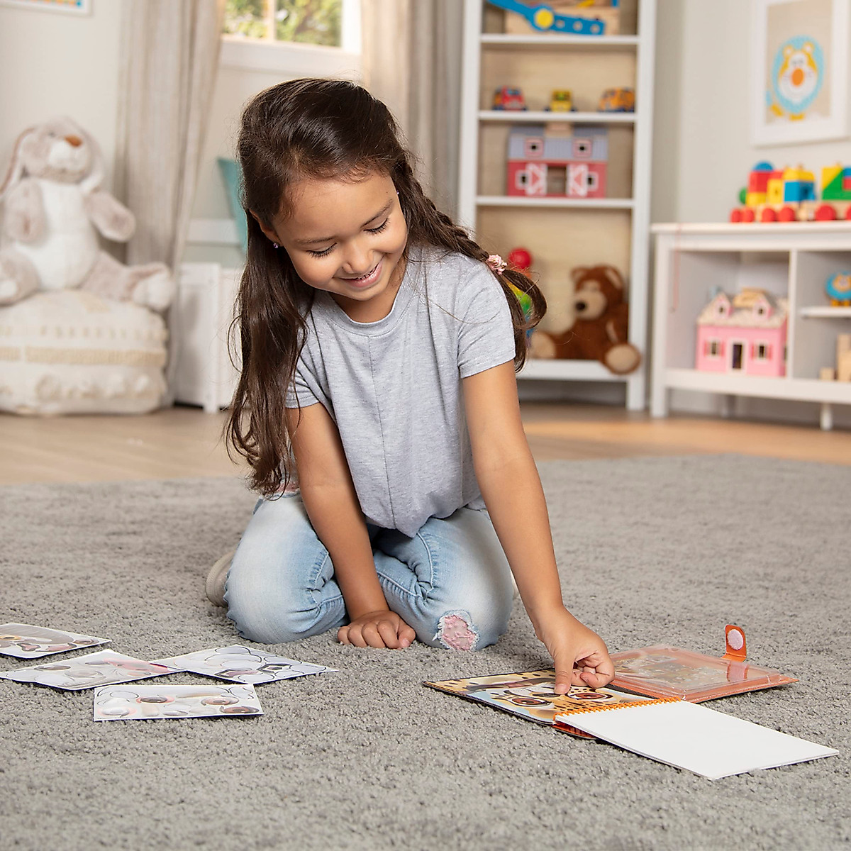 Melissa & Doug Make-a-Face Reusable Sticker Pad Animals 3-Pack (Safari, Farm, Pets) - Toddler Travel Toy Resuable Sticker Pads For Kids Ages 3+