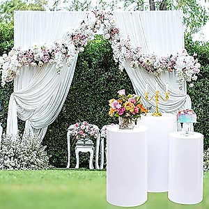 ZCEBGIG 3Pcs Cylinder Stands for Party Cylinder Pedestal Stands for Parties Cylinder Tables for Parties Wedding Pillars Baby Shower Dessert Tables Birthday Party Event Decor (Round-White-3Pcs)