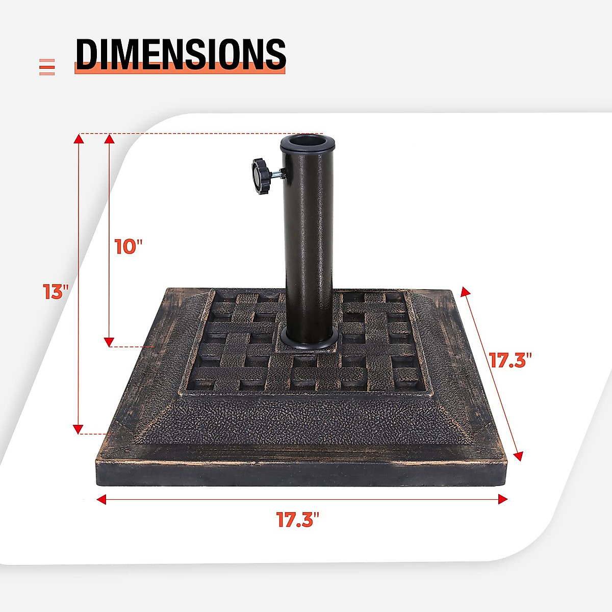 COOS BAY 27 lbs 17.3 inch Outdoor Heavy Duty Square Antiqued Resin Umbrella Base Stand for Patio, Garden, Lawn, Bronze…