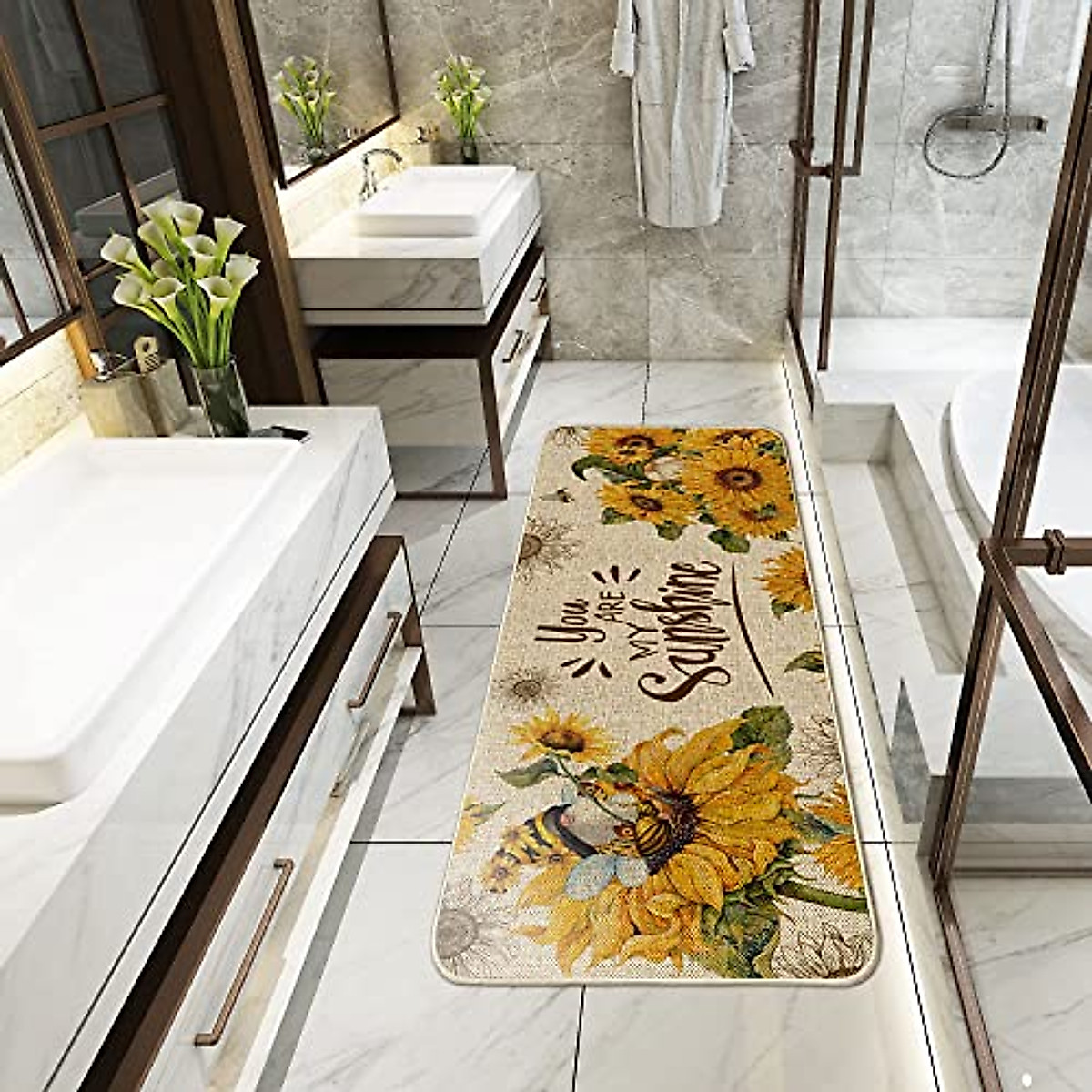 Hexagram Sunflower Kitchen Rugs and Mats Set of 2, Anti Fatigue Kitchen Mats for Floor Non-Slip You are My Sunshine Kitchen Decor Holiday Decorations-17x29 and 17x47 Inch