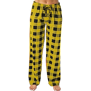 Yellow XL Wide Leg Cotton Pants for Women with Pockets Baggy Boho Pants Elastic Waistband Soft Pajamas Fall Winter Bufflo Plaid Women's Leggings Plus Size Fall Boho Flower Bottoms