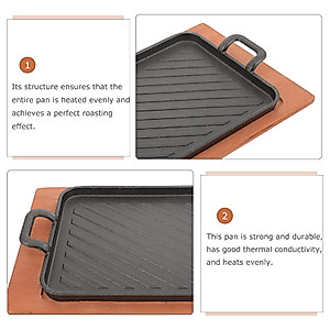 Yardwe Cast Iron Steak Plate, Sizzle Plate with Wooden Base, Steak Pan Grill Fajita Server Plate for Home Kitchen Restaurant (7.5" x 12.5")