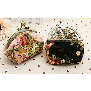 Coin Purse,Lady Vintage Floral Mini Wallet Clasp Closure Classic Rose Pattern Clutch Bag (Pink)