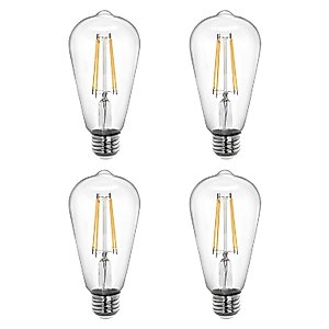Tenergy Vintage LED Edison Bulbs 8W, Equivalent 60W Incandescent, Cool White Color Light 4000K, ST64 Antique LED Filament Bulbs, E26 Medium Base, Non-Dimmable, Clear Glass, 4 Count