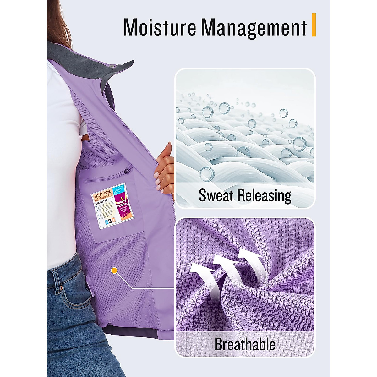 SaphiRose Womens Waterproof Rain jacket Lightweight Active Outdoor Raincoat with Removable Hood (Purple,Large)