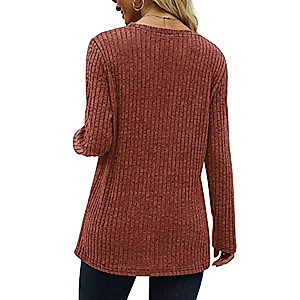 Womens Long Sleeve Tops Fall Sweaters Winter Tops for Women Casual Caramel M