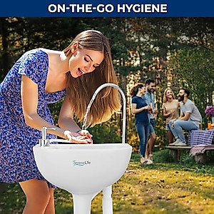 SereneLife Portable Camping Sink with 19L (5+ Gallon) Water Tank, Hands-Free Foot Pump, Soap Dispenser & Towel Holder, Compact Design with Carry Handle – Perfect for Camping, Worksites, Outdoors