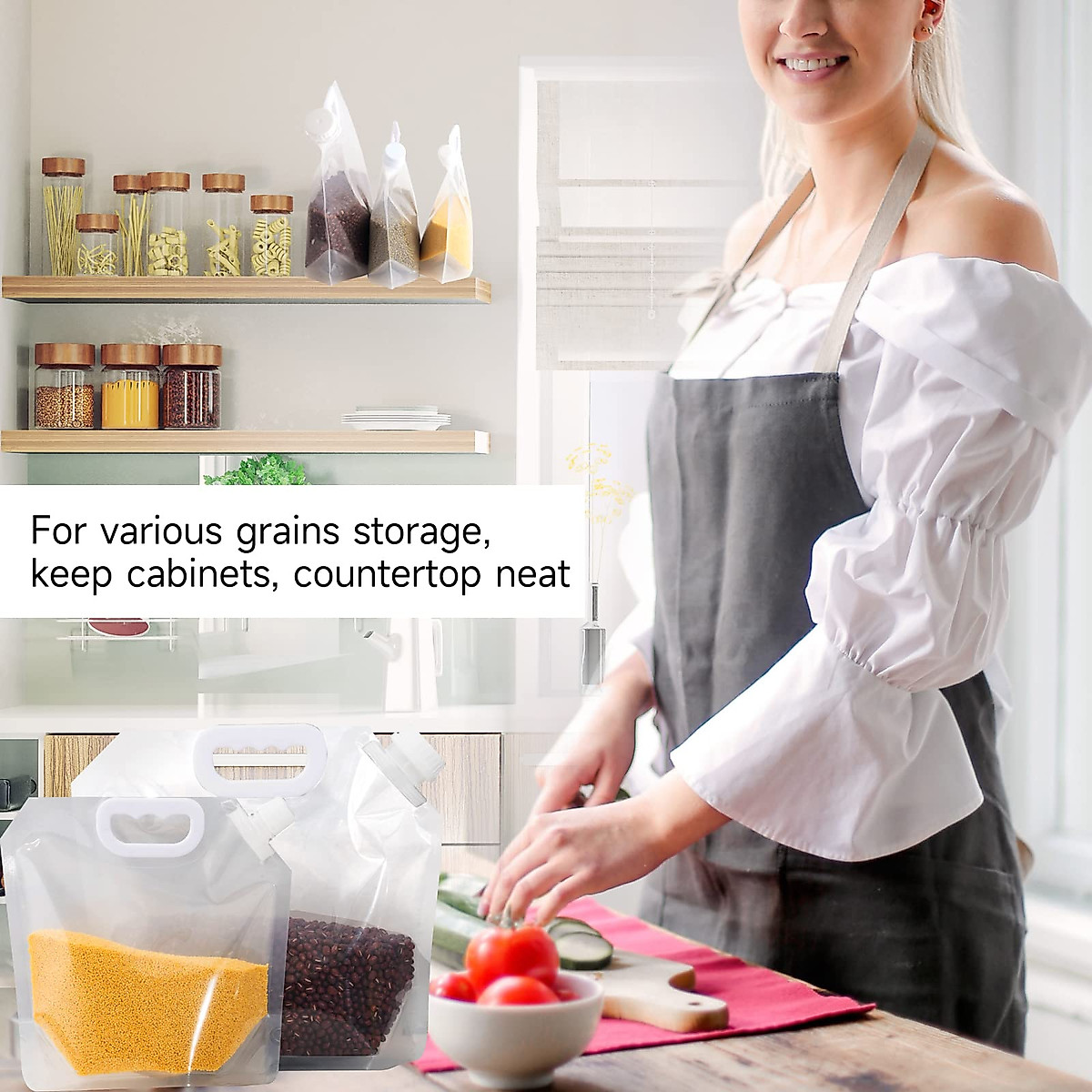 Cereal Storage Bag, Rice Containers Storage with Lids Moisture Resistant Home Essentials. 10PCS - Kitchen Organization for Chicken Stock, Beans, Oatmeal, Grain, Flour, Barley.