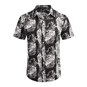 COOFANDY Men's Hawaiian Tropical Short Sleeve Shirt Cotton Linen Floral Button Down Shirts