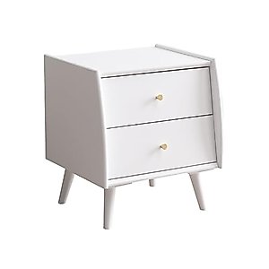 Solid Wood Nightstand Modern Bedside Table Rubber Wood End Table Scandinavian Side Table 2 Drawer Bedside Cabinet for Bedroom Living Room