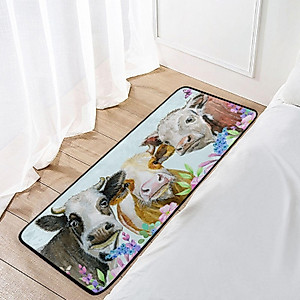 AGONA Anti Fatigue Kitchen Mat Kitchen Rugs Non Slip Soft Standing Mats Absorbent Floor Mat Bath Rug Runner Area Rug Carpet for Home Decor Indoor Outdoor, Cows Animals Flowers