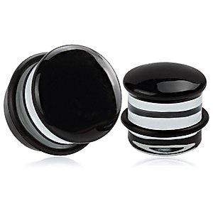 KUBOOZ(1 Pair Black-surface Glass O-Ring Ear Plugs Tunnels Gauges Stretcher Piercings