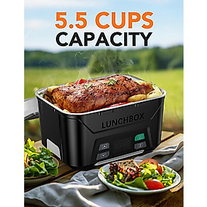 EAST OAK Cordless Electric Lunch Box for Adults, Heated Lunch Box Battery Powered with Automatic Heating, 5.5 Cups Portable Food Warmer with Removable Tray Divider