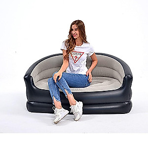 Folding Portable Inflatable Double Sofa, Lazy Flocking Two-Seater Lounge Chair with Electric Air Pump - Great for Pop Up Indoor Living Room and Outdoor Balcony, Backyard, Camping, Picnic, RV