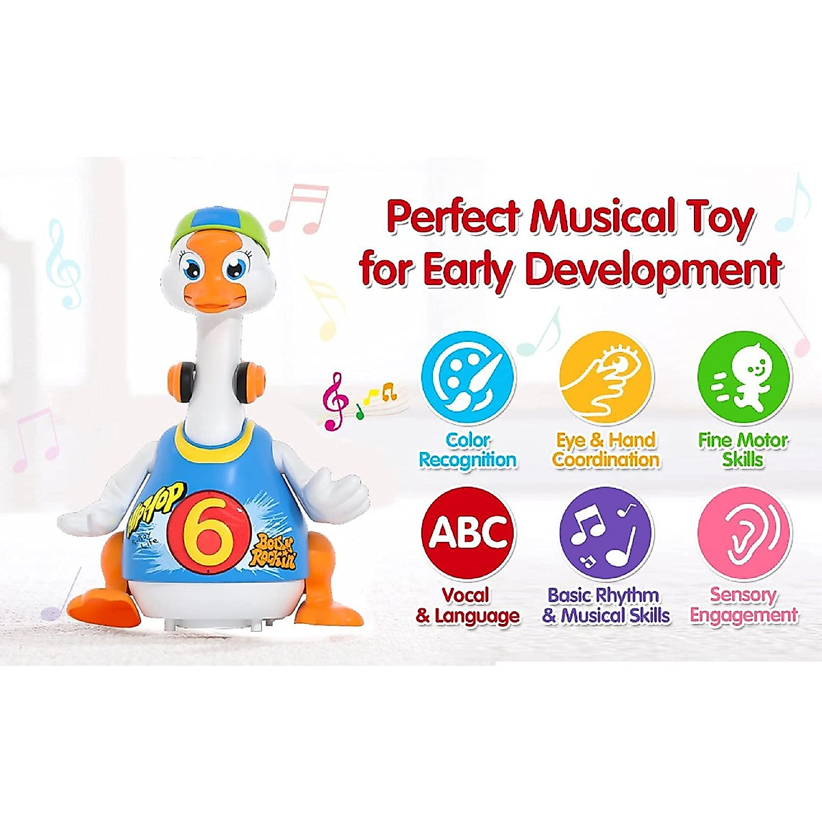 BABYFUNY Hiphop Goose Dancing Toys for Toddlers 1-3 with Music Singing Lights - Musical Toys for Toddlers 1-3，Baby Toys 12-18 Months - Gifts for 1 2 3 Year Old Boys Girls Toddlers - Blue