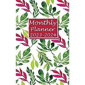 2023-2024 Monthly Planner: 5x8" Size - with Notes and Passwords Pages for Work or Home - Leaves Cover.