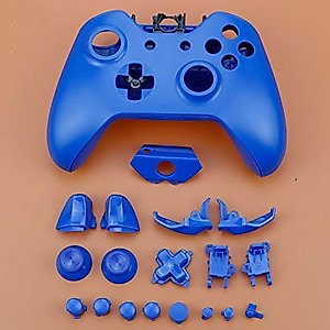 Full Housing Shell Case Cover + Middle Frame with Full Buttons for Xbox One Wireless Controller Without 3.5mm Jack Port (Blue)