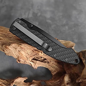 Cool Hand 4.5" Carbon Fiber Folding Knife w/ 3.25" Polished Black Zirconia Ceramic Blade, Liner Lock Mechanism, w/Pocket Clip, Gift Box Packing