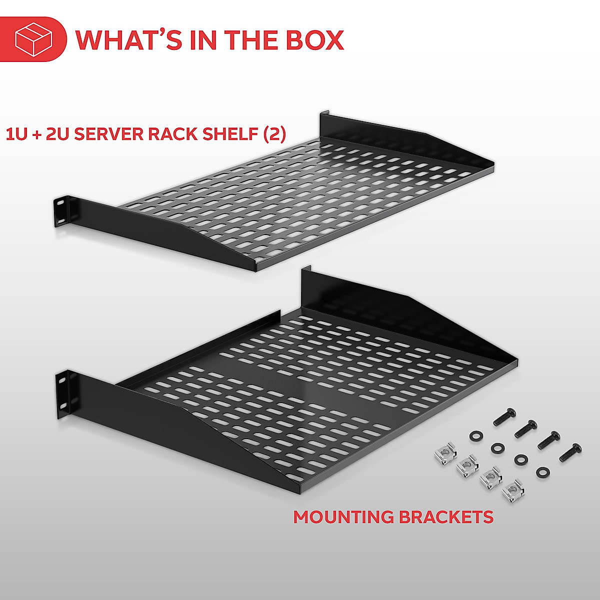 Pyle 19-Inch 1U+2U Server Rack Shelves - Universal Device Server Rack Mounting Tray, For Good Air Circulation, Cantilever Mount, Wall Mount Rack, Computer Case Mounting Tray, Black