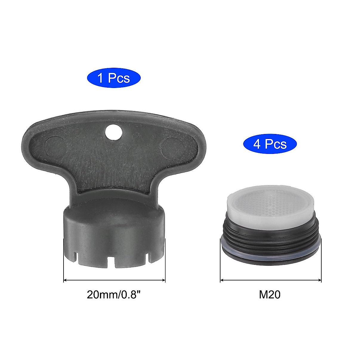 uxcell 4pcs M20 Faucet Cache Aerators with 1pc Faucet Aerator Key Removal Wrench Bathroom Faucet Aerator Water Saving Restrictor Replacement Parts for Bathroom Kitchen Sink, Grey