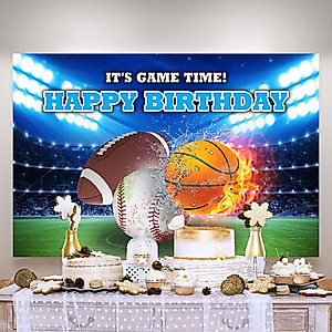 Ticuenicoa 5×3ft Sports Birthday Backdrop Boys Football Basketball Baseball Kids Birthday Background It's Game Time Kids Sports Theme Birthday Party Banner Wall Decorations Props