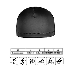Boao 6 Pieces Skull Caps Helmet Liner Sweat Wicking Cap Running Hats Cycling Skull Caps for Men Women (Black, X-Large)