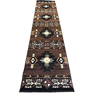 Southwest Native American Indian Chocolate Carpet Area Rug (2 Feet X 7 Feet Runner)