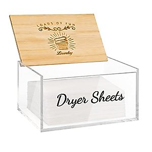 AIMerss Acrylic Dryer Sheet Dispenser with Bamboo Lid, Clear Dryer Sheet Holder for Laundry Room Decor Storage Containers, Modern Farmhouse Dryer Sheet Container Box for Fabric Softener Sheets