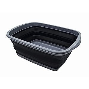 SAMMART 10L (2.6 Gallons) Collapsible Tub - Foldable Dish Tub - Portable Washing Basin - Space Saving Plastic Washtub (Dark Grey/Black, 1)