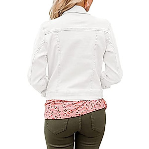 Vetinee Women's White Jean Jacket Women Basic Stretch Fitted Casual Button Down Truker Denim Jacket Long Sleeve Pockets Jean Coat Large Size 12 Size 14