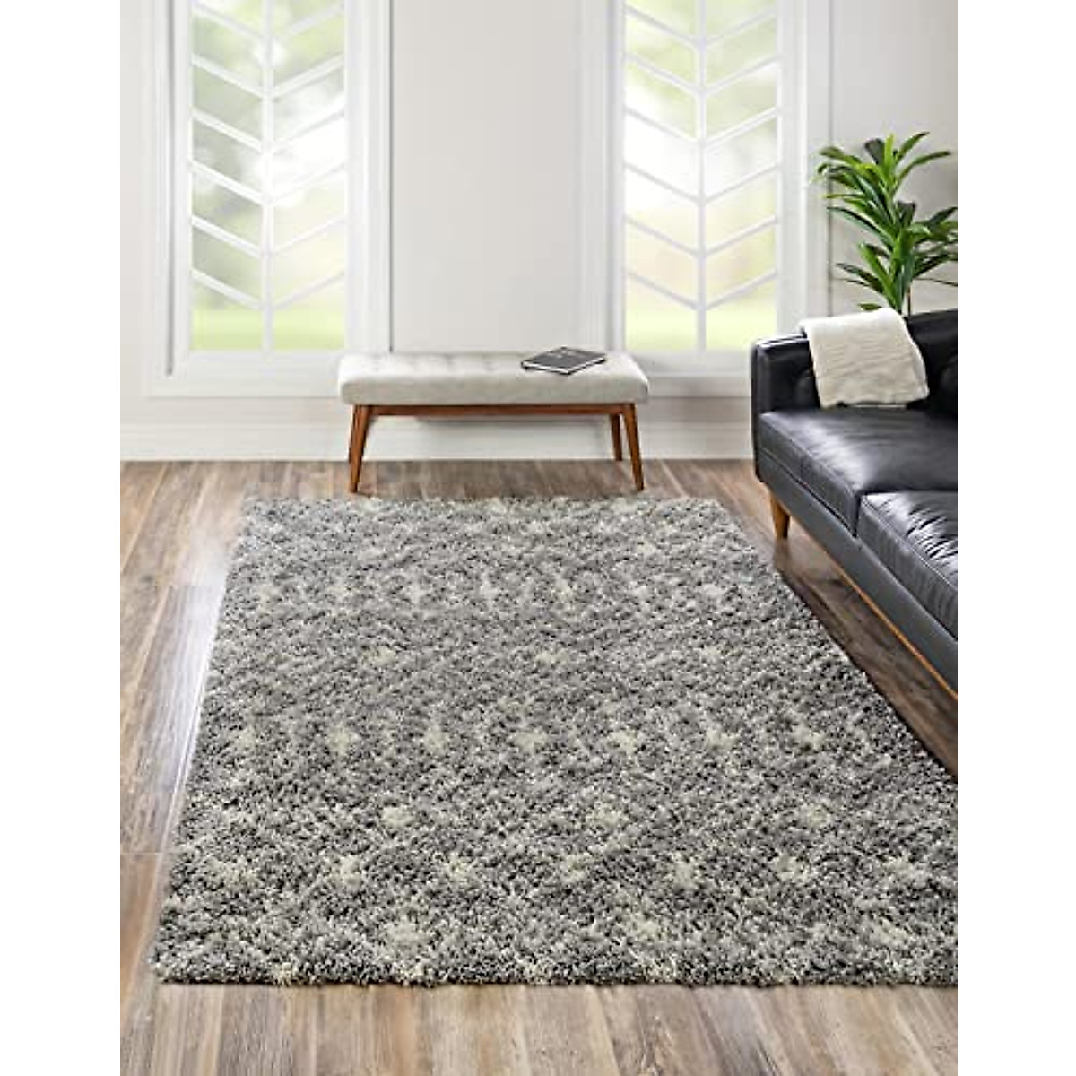 Unique Loom Moroccan Trellis Shag Collection Area Rug - Meknes (10' x 13' Rectangle, Gray/Ivory)