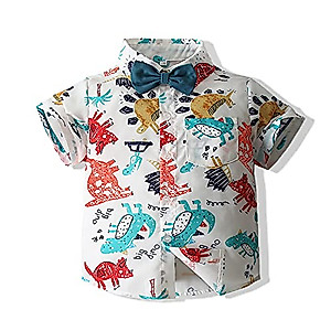 Xiangwu Textitle Toddler Baby Boy Shorts Sets Hawaiian Outfit,Infant Kid Animal Floral Short Sleeve Shirt Top+Shorts Suits Set (Style 8, 2 Years)