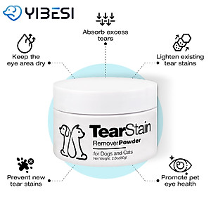 Yibesi Tear Stain Remover Powder for Dogs & Cats - Gentle Formula for Absorbing Tears, Lightening & Preventing Stains - Safe and Effective -2.8 Oz.