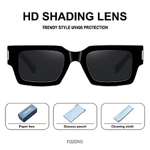 Fozono Retro Small Rectangle Sunglasses Women Men Square Narrow Sun Glasses Trendy 90s Shades FZN804 - Glossy Black/Grey
