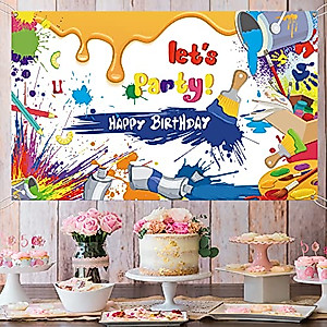 Meltelot Art Paint Party Theme Birthday Backdrop Let's Paint Dress for a Mess Splatter Art Party Colorful Graffiti Wall Brush Photography Background Banner for Cake Table Supplies 6x4ft