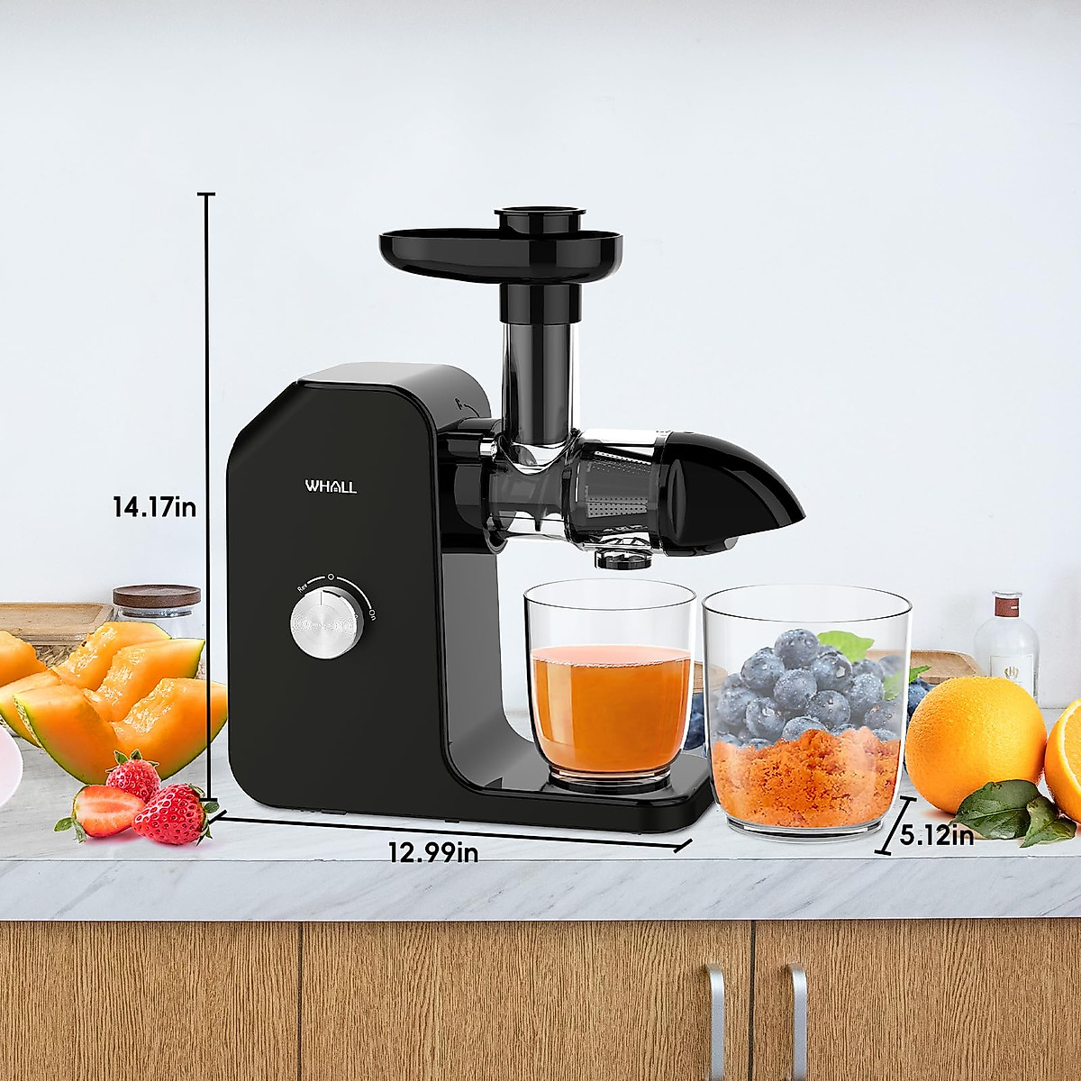 whall Slow Juicer, Masticating Juicer, Celery Juicer Machines, Cold Press Juicer Machines Vegetable and Fruit, Juicers with Quiet Motor & Reverse Function, Easy to Clean with Brush,BPA Free,Black