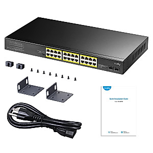 Cudy 24 Gigabit Ethernet Unmanaged PoE+ Switch, 300W, 24 * 100/1000Mbps PoE+ Ports, 2 Gigabit SFP, CCTV / VLAN Mode, 19-inch Rackmount, 802.3af/at, GS1028PS2