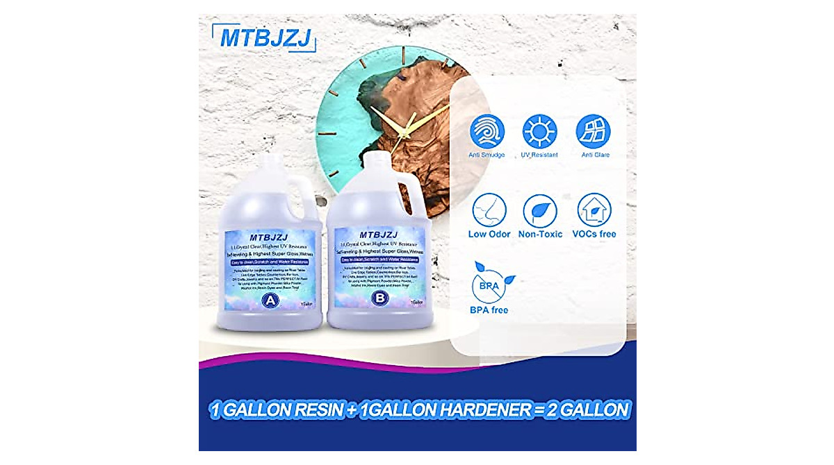 Epoxy Resin 2 Gallon Kit - Crystal Clear, Self-Leveling & Safe for Crafts