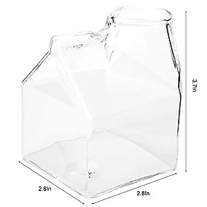 WUWEOT 4 Pack Glass Milk Carton, Clear Square Cocktail Glasses, Mini Cup Creamer Pitcher Coffee Box for Milk, Coffee, Water, Juice, Beverages, Heat Resistant, 12OZ/350ml