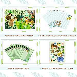 Paper Master Lined Stationary Paper and Envelopes Set for Kids Safari Animal Stationary Set with Lined Letter Writing Paper 30 Sheets + 20 Envelopes, 8.3 x 5.9 Inch of Each Stationary Paper