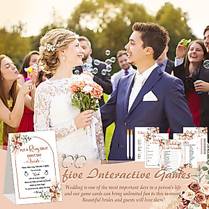 Estune 331 Pcs Bridal Shower Games Supplies, 5 Sets 250 Pcs Wedding Games Cards 1 Put a Ring on It Bridal Shower Games with 60 Pcs Rings and 20 Pcs Pencils(Boho Style)