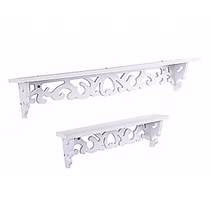 Ejoyous Floating Shelf Wall Mounted, Modern White Wooden Wall Display Shelves Wood Carved Cutout Design Storage Rack Organizer Chic Style for Home, Living Room, Bedding Room, Study, Kids Room, Office