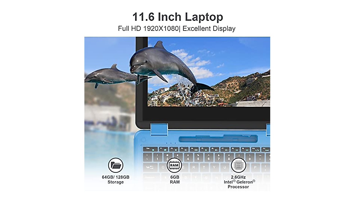 AWOW Touchscreen Laptop, 2 in 1 11.6" FHD Intel 4 Core Celeron N4120 ...