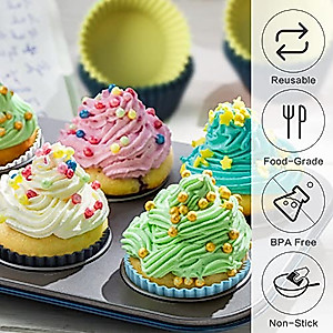 Elyum 12 Pack Silicone Cupcake Liners, Silicone Baking Cups Muffin Cups Reusable Cupcake Wrappers for Cake Balls, Muffins, Cupcakes Candies Mold, Natural Colors