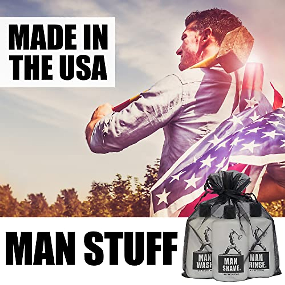 Man Stuff Beard Care Kit for Men | All Natural, Lightly Scented Shave Cream, Body & Beard Wash, and Beard Conditioner for Men | Paraben Free and Made in the USA | Vegan Beard Products for Men